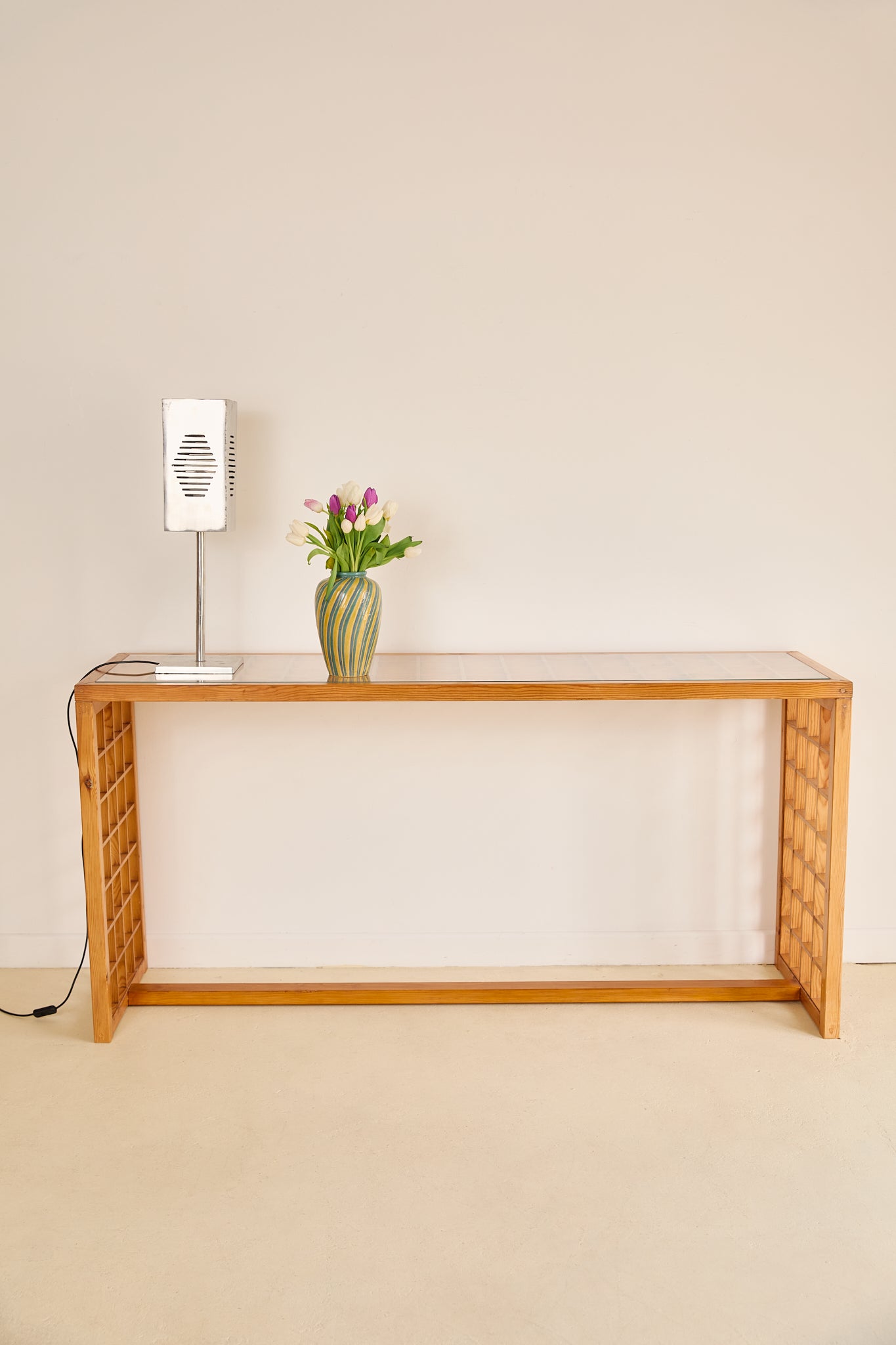 1970s Pine Lattice Console Table – Scene by Chloe